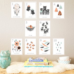 Printable Boho Woodland Nursery Counting Wall Cards, Digital Download ...