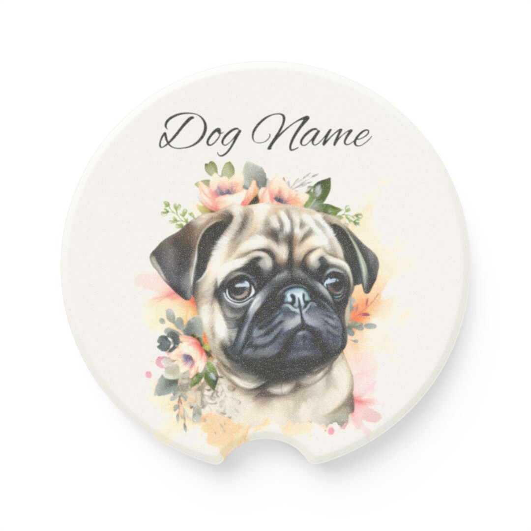 Pug Custom Dog Name Car Coasters - Etsy