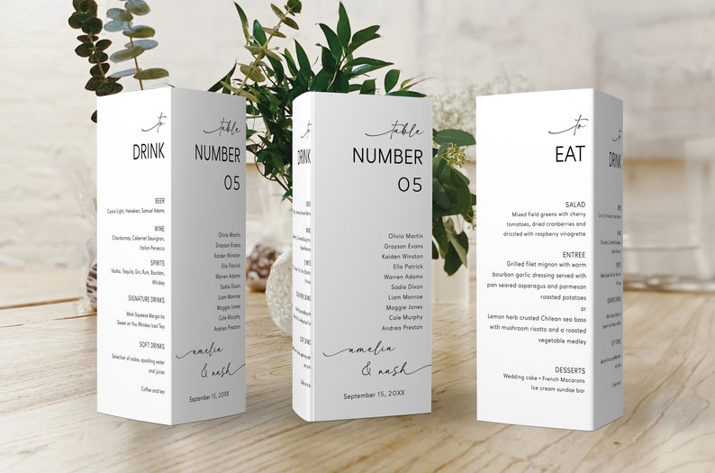 Minimalist Wedding Tri-fold Template, Modern Tri-fold Table Menu, Tri ...