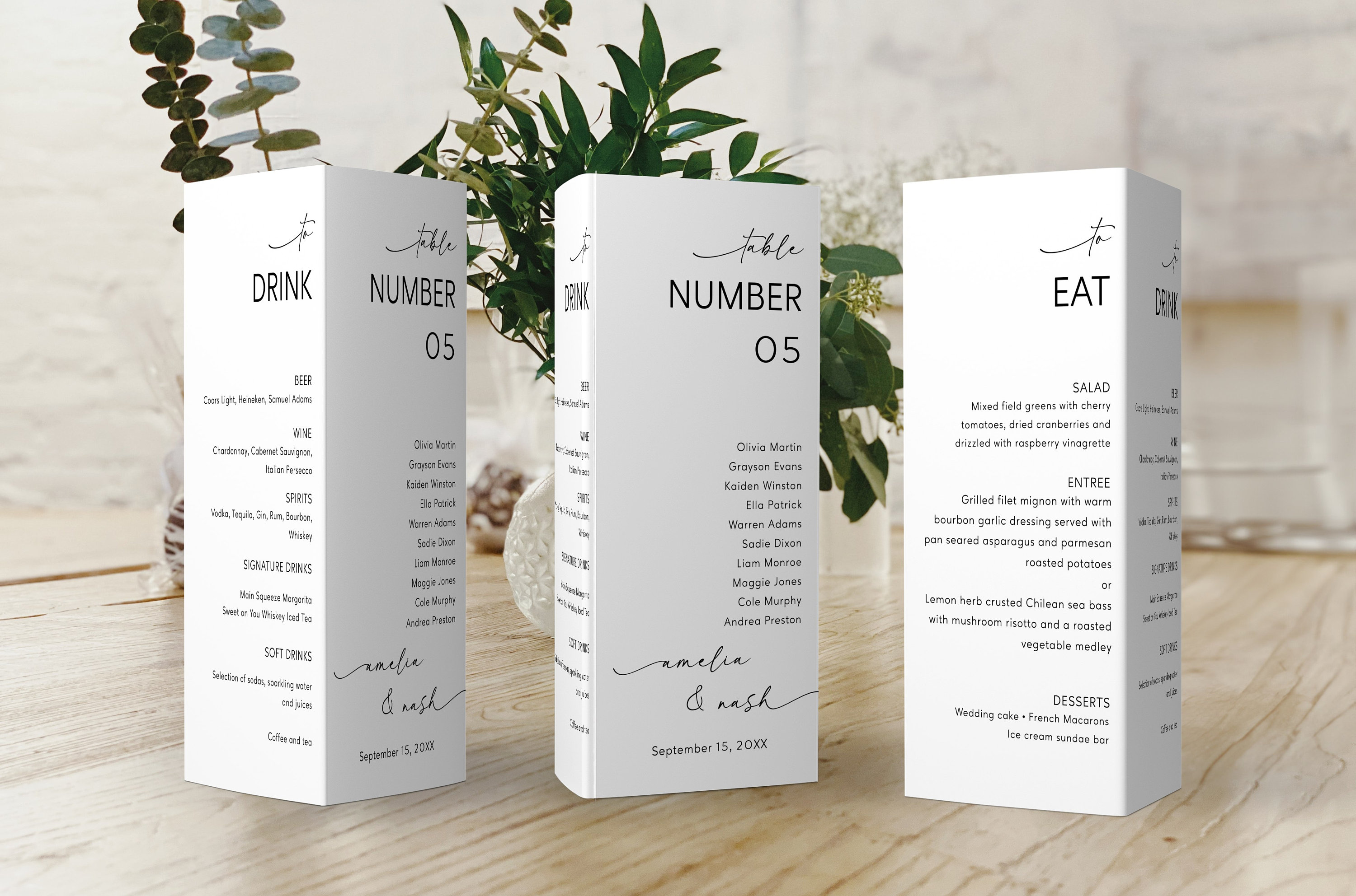 Minimalist Wedding Tri-fold Template, Modern Tri-fold Table Menu, Tri ...