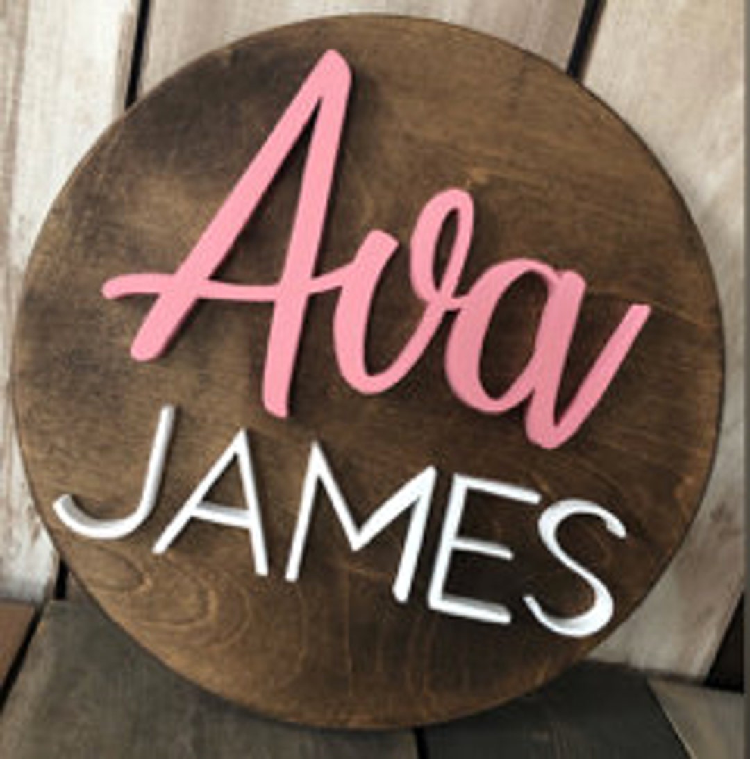 Round 12 Inch Name Sign Wooden Name Sign Nursery Sign 3D - Etsy