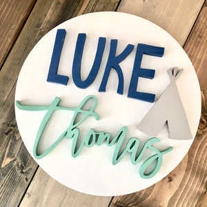 Round 12 Inch Name Sign Wooden Name Sign Nursery Sign 3D - Etsy