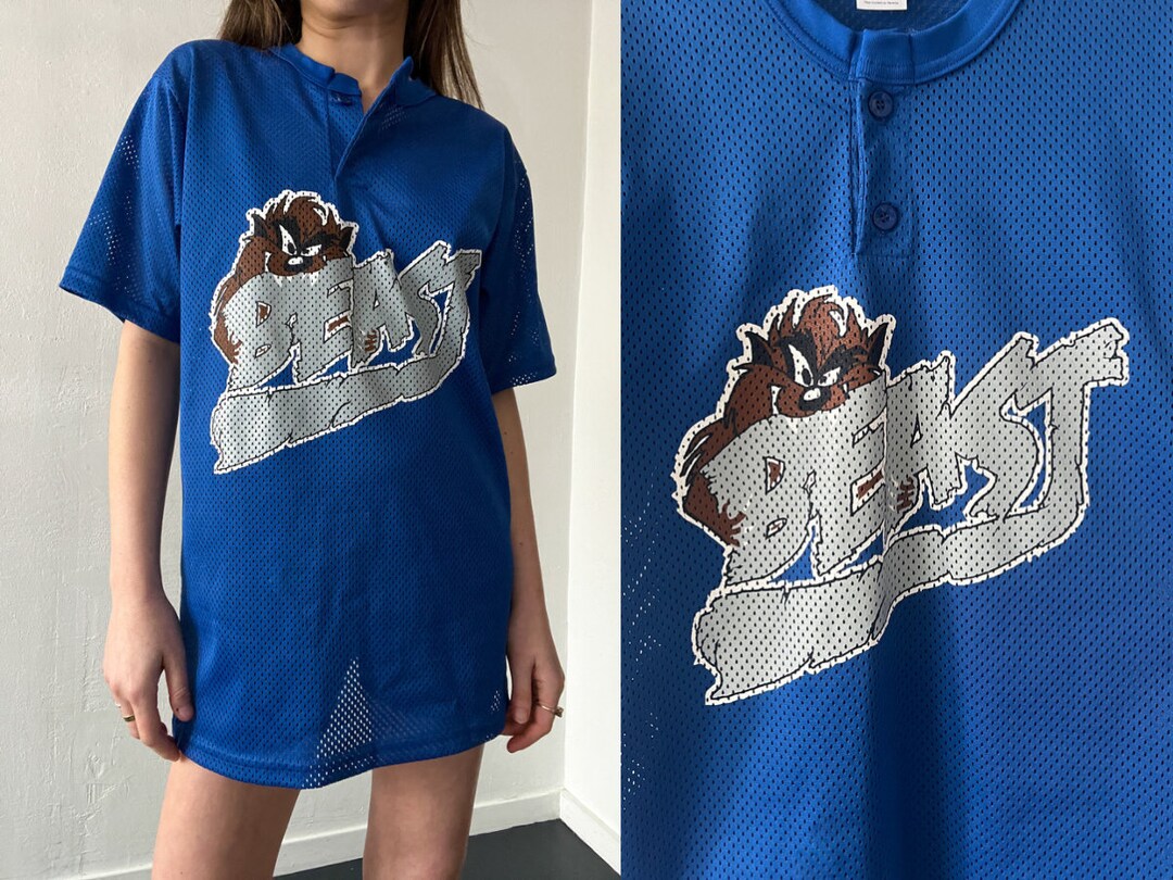 Vintage 90s Taz beast Blue Mesh Jersey - Etsy