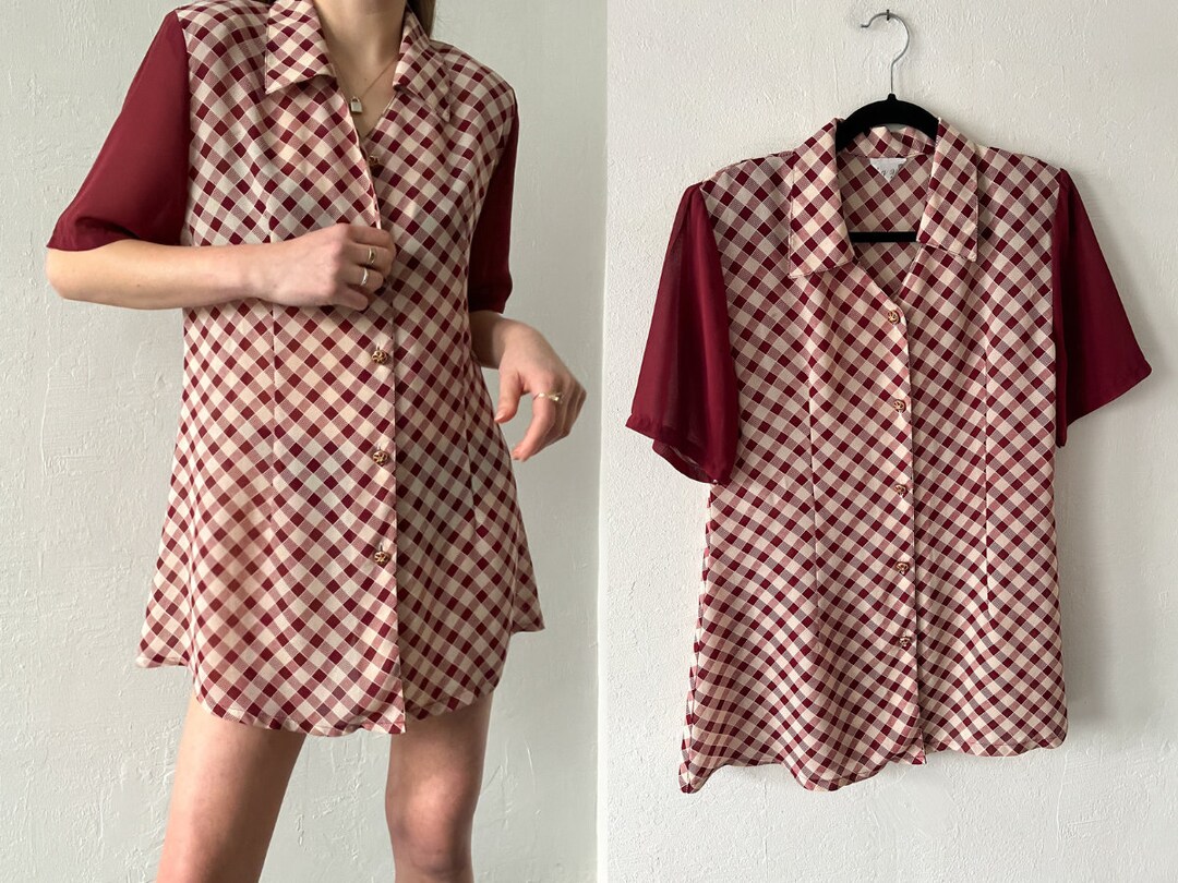 Vintage Sheer Red & Cream Checkered Mini Dress - Etsy