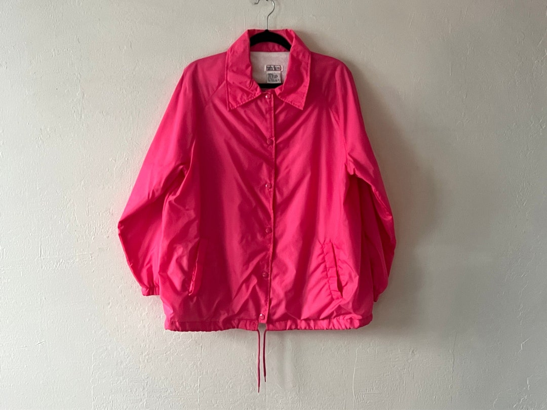 Vintage Hot Pink Nylon Snap Button Jacket - Etsy