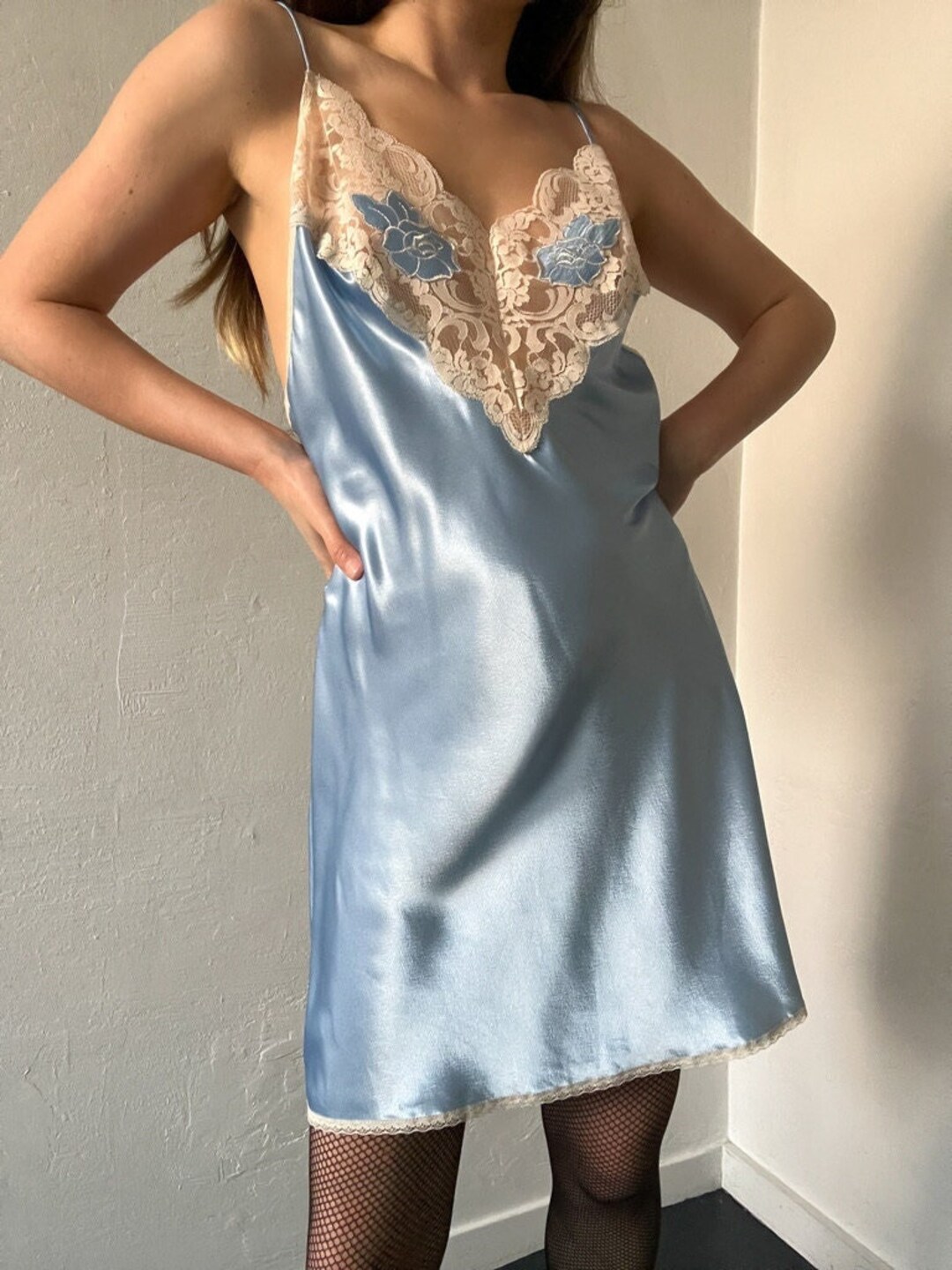 Vintage Powder Blue Lace Slip Dress - Etsy