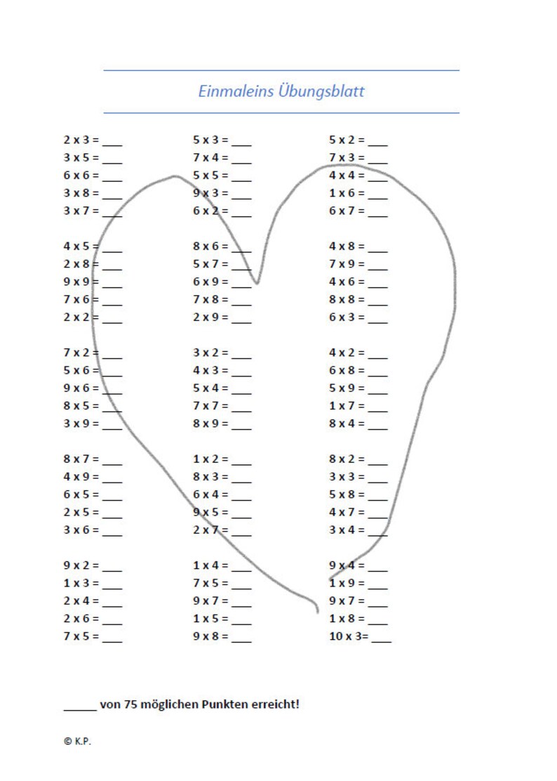 Multiplication Table Exercise Sheet - Etsy