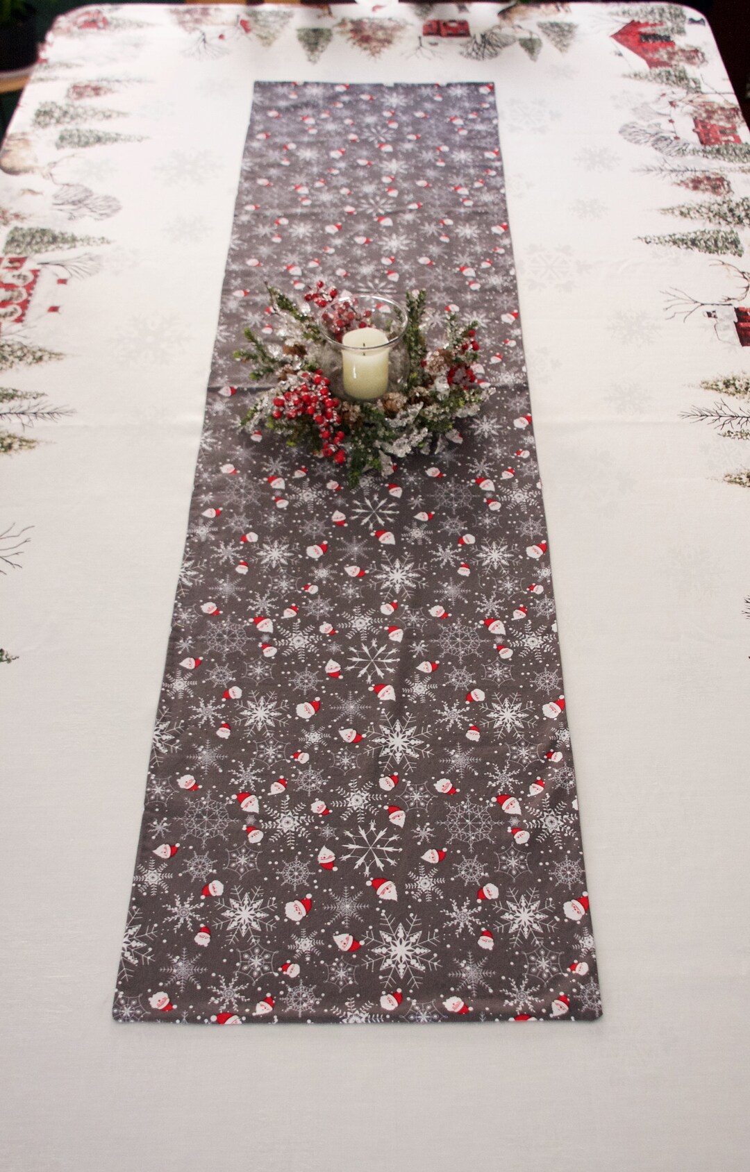 Christmas Table Runner Santa Table Runner Snowflake Table - Etsy