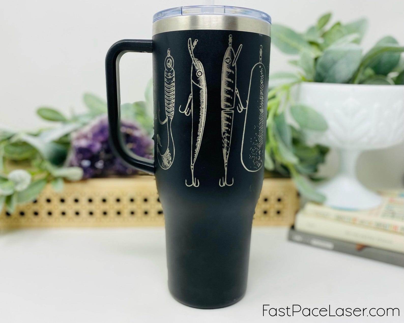Engraved Fishing Lures Tumbler: 40oz Stainless Steel Cup With Handle - Etsy