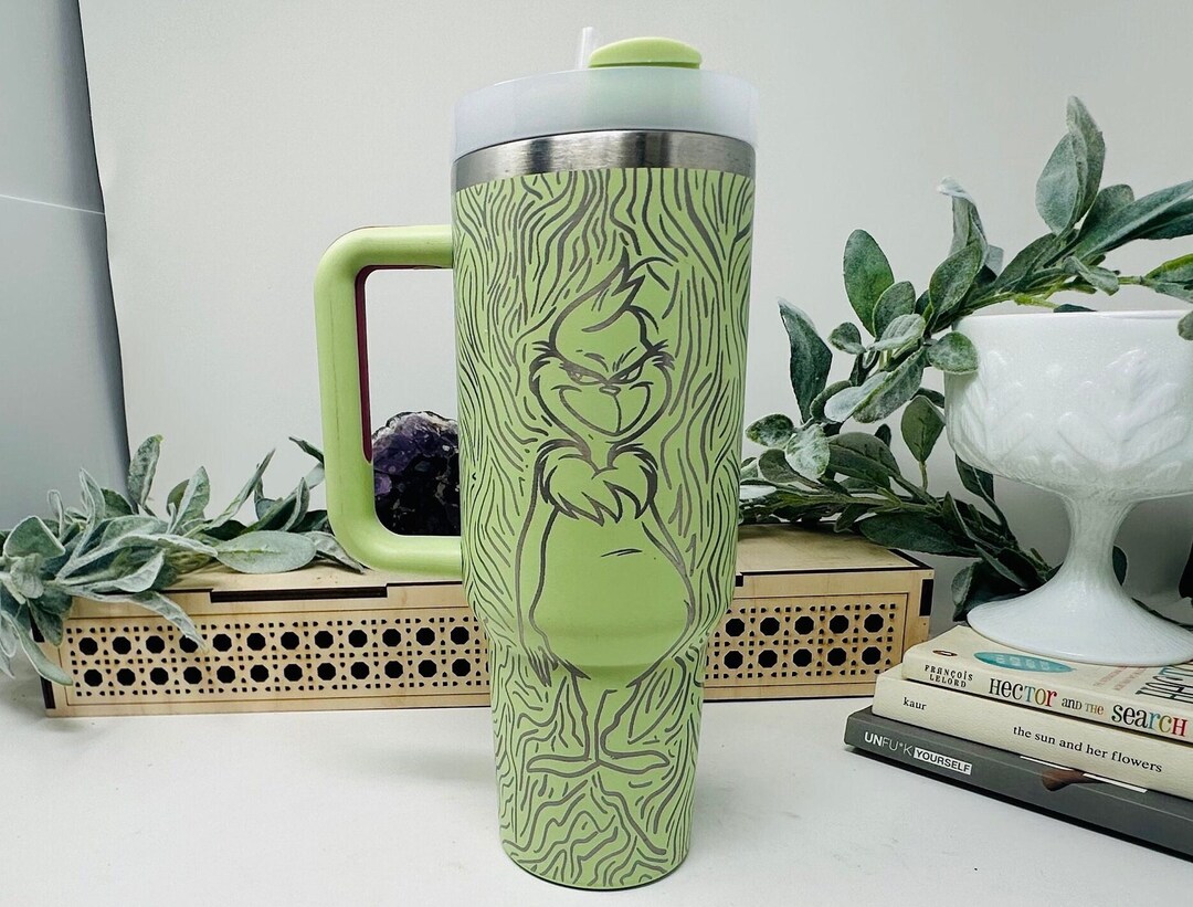 Mean Green One Grinc 40oz Laser Engraved Tumbler With Handle, Insulated ...