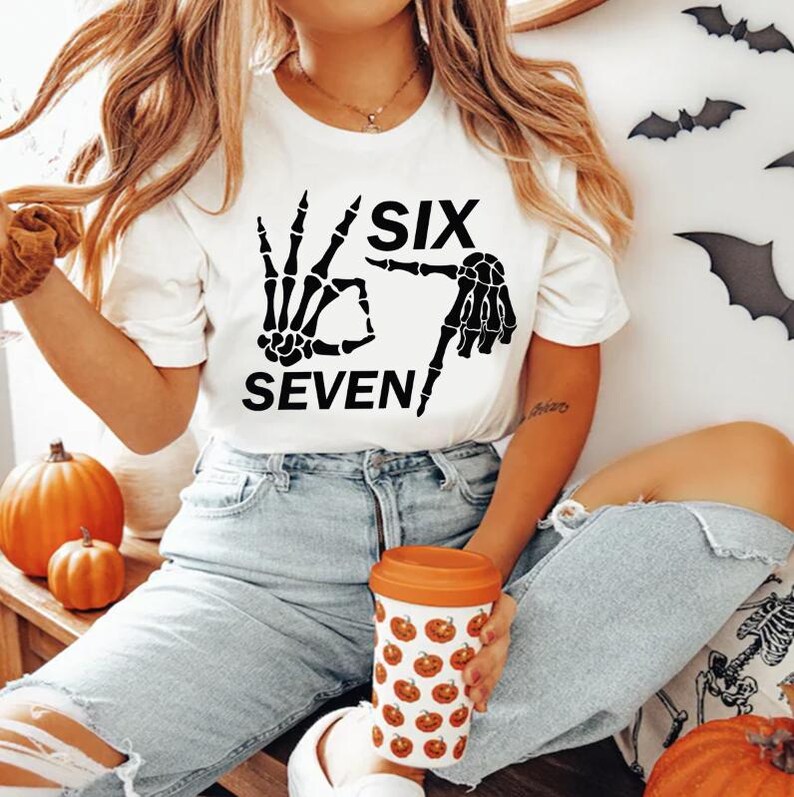 Six Seven Meme Skeleton Hands Clipart: Halloween Skull Design (digital ...