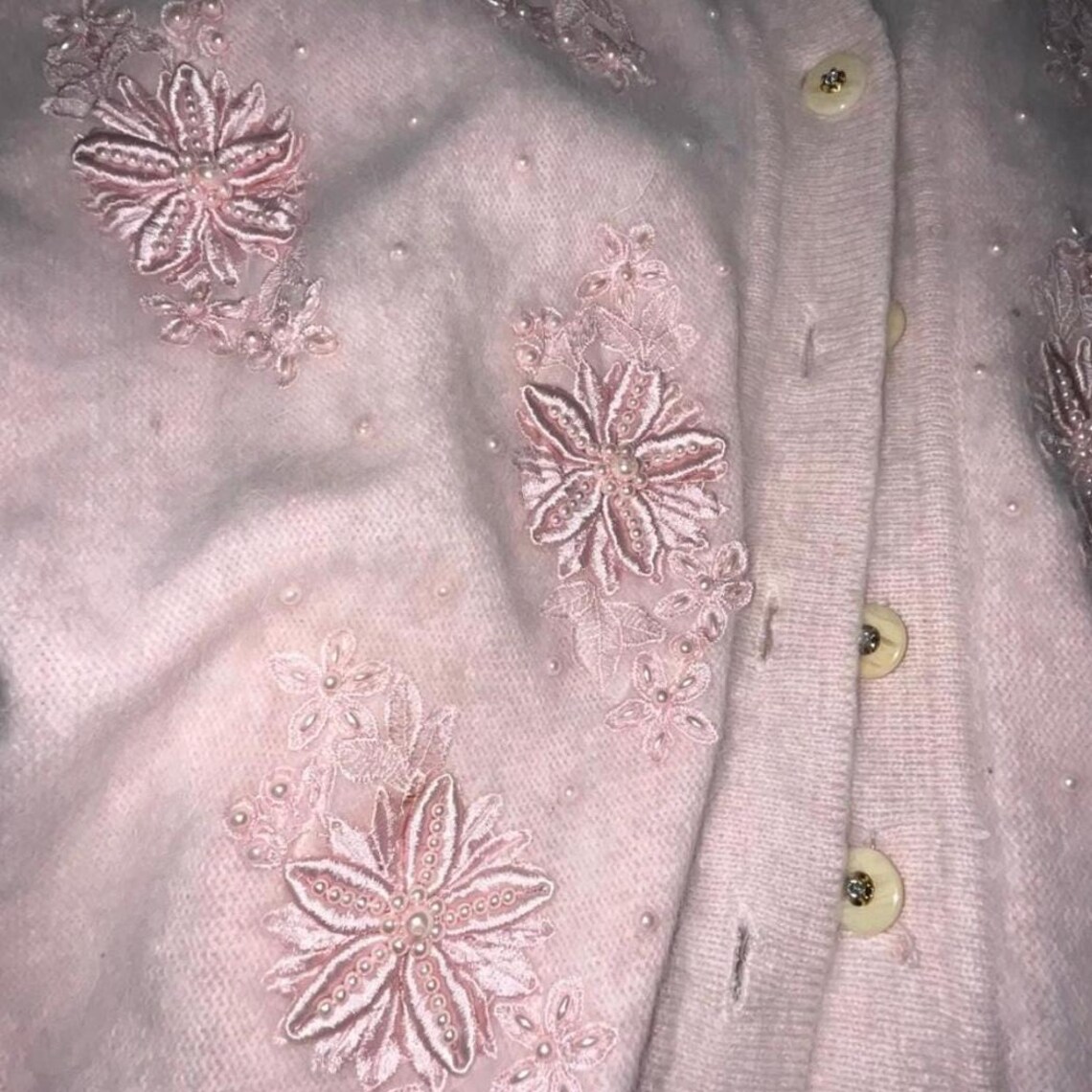 Vintage Belldini Angora Pink Fuzzy Pearl Beaded Sweater Large Oversized ...