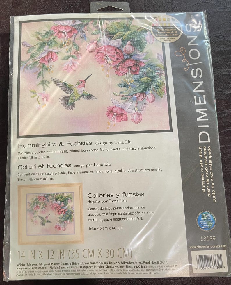 Dimensions Hummingbird & Fuchsias Cross Stitch Kit by Lena Liu - Etsy