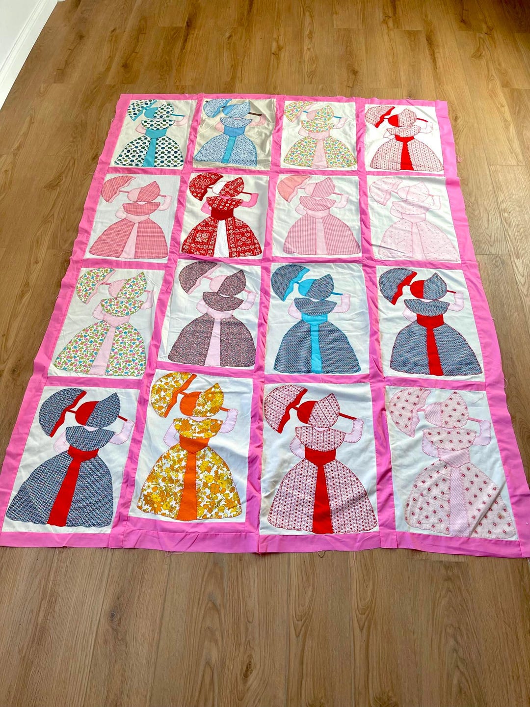 Vtg Handmade Top Quilt Parasol Lady Southern Belle Umbrella Sunbonnet ...