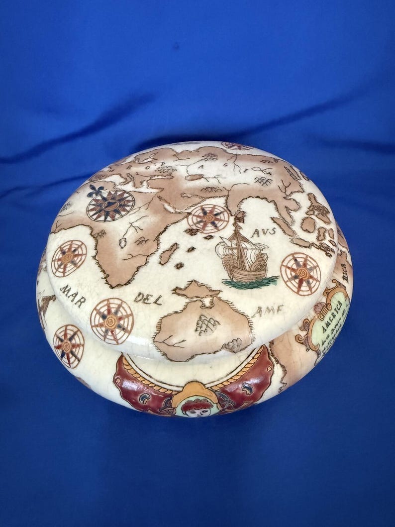 Porcelain Ceramic Round Painted Worldmap Trinket Box - Etsy