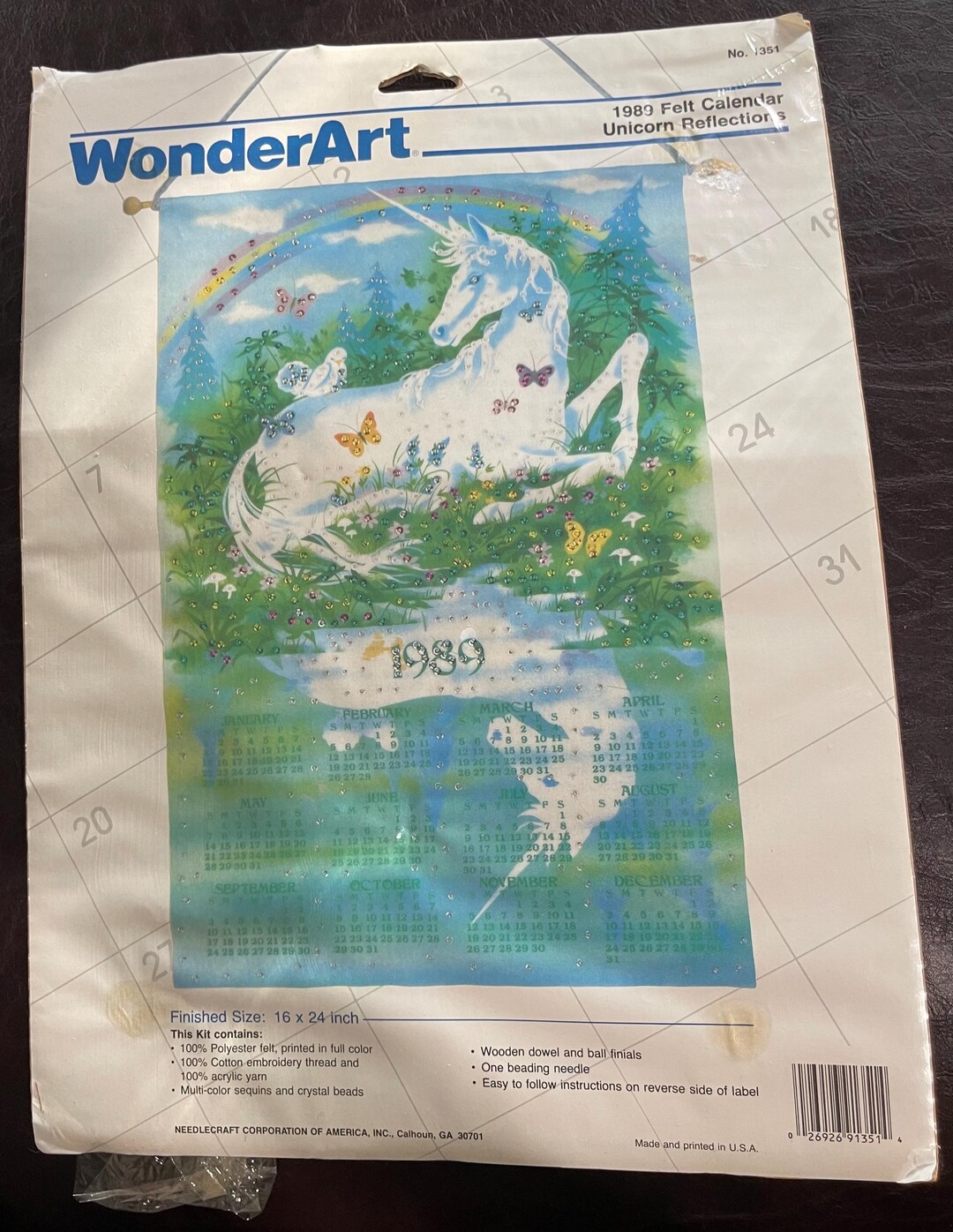 1989 Wonderart Unicorn Reflection Felt Calendar - Etsy