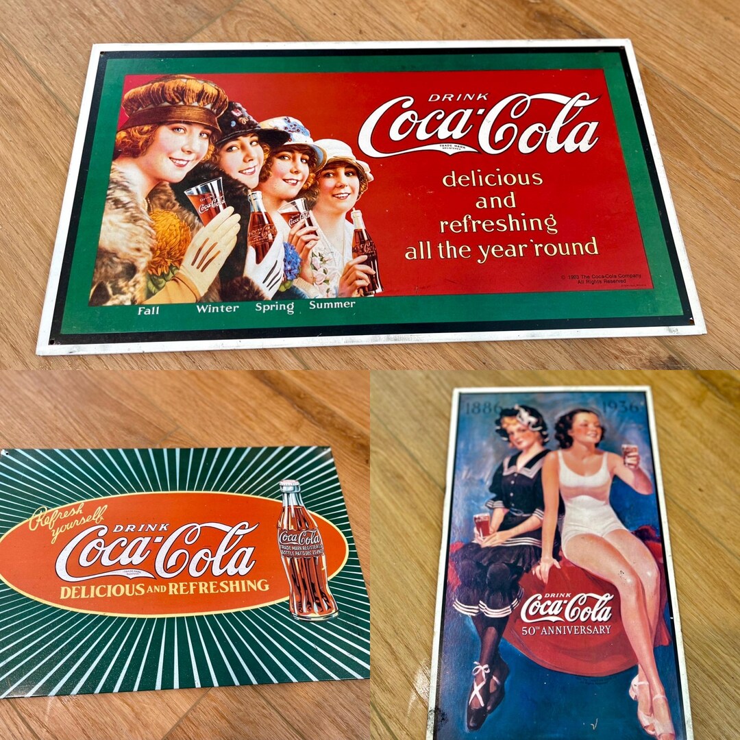 Vintage Coca-cola Advertising Signs Set - Classic Drink Decor - Etsy