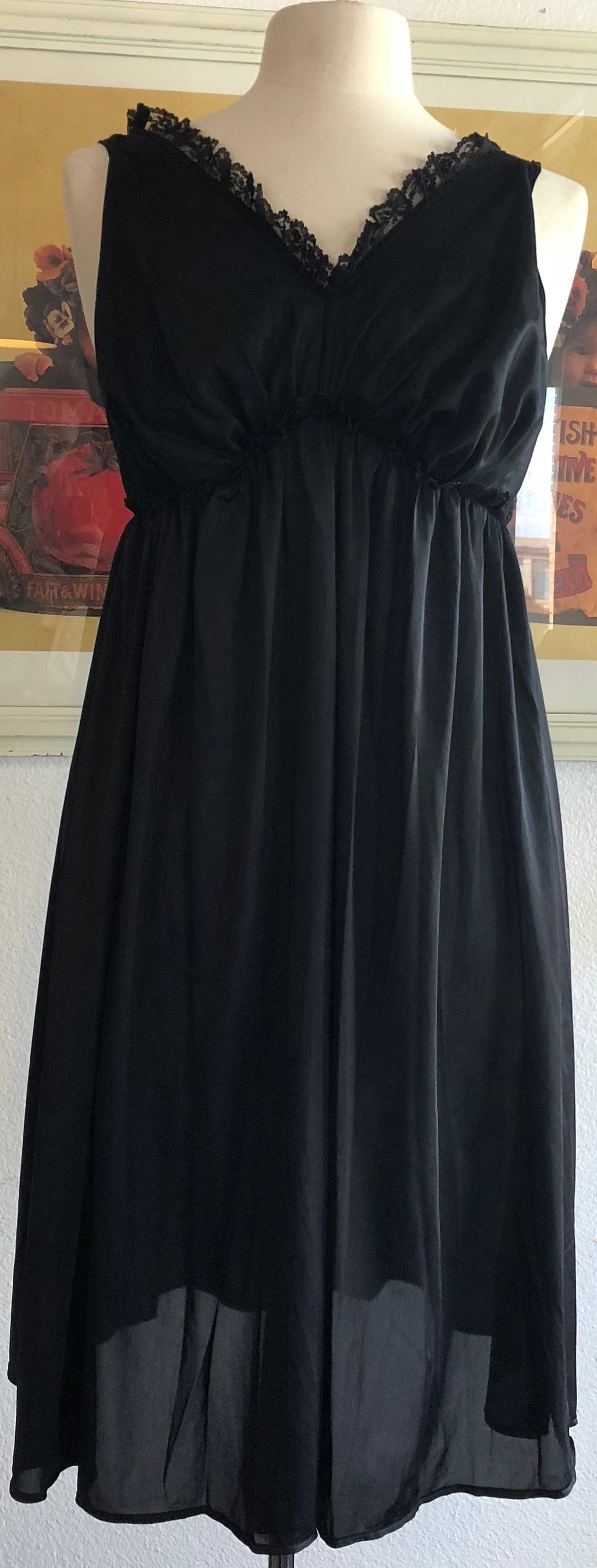 Vintage NOS Figurettes Black Waltz Nightgown With Lace - Etsy