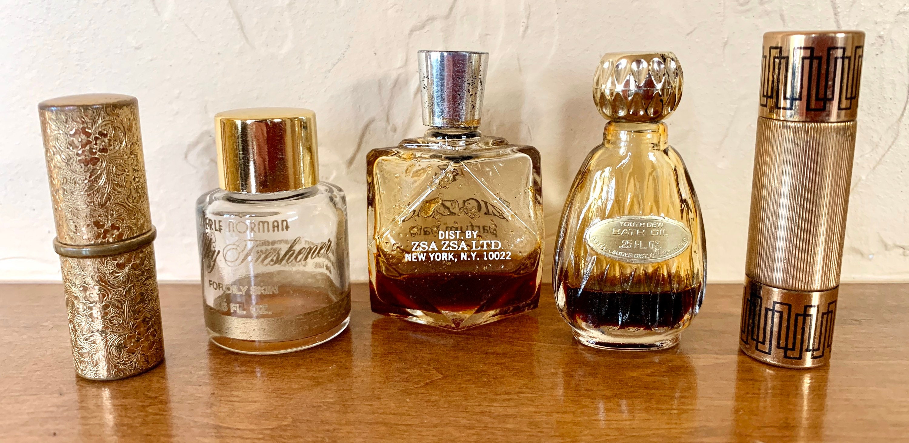 Five (5) Vintage Fragrances Bottles 1960s Ester Lauder Zsa Zsa Merle ...