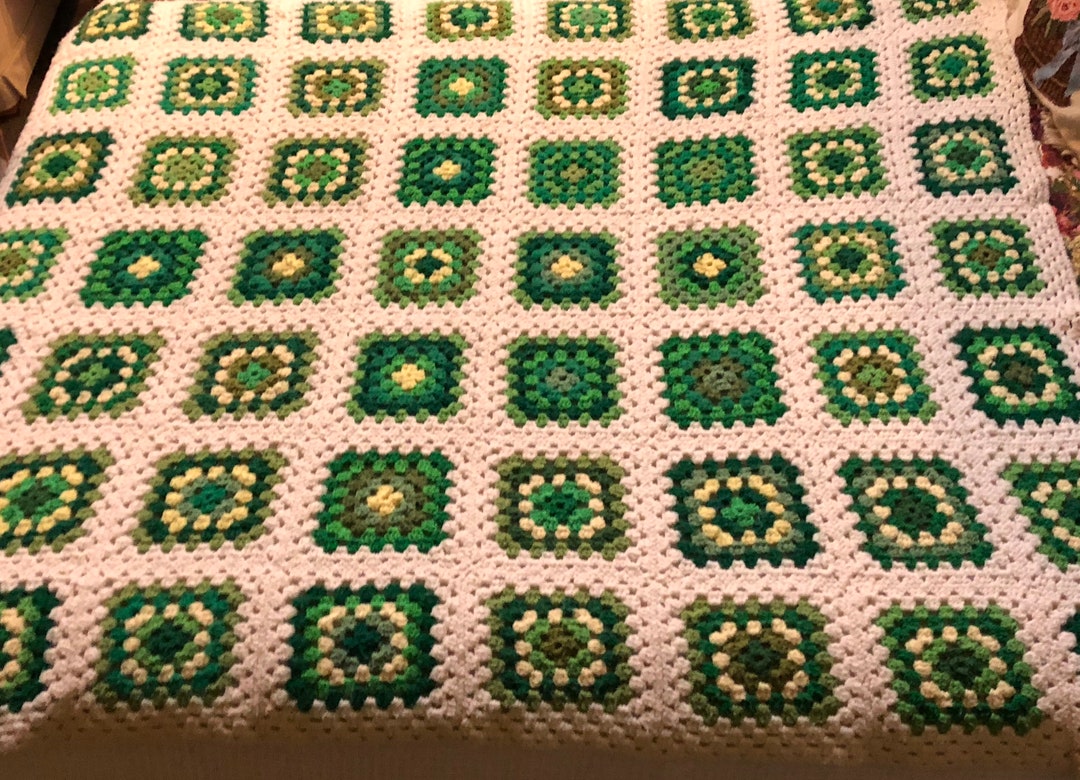Green Granny Squares Large Blanket - Etsy