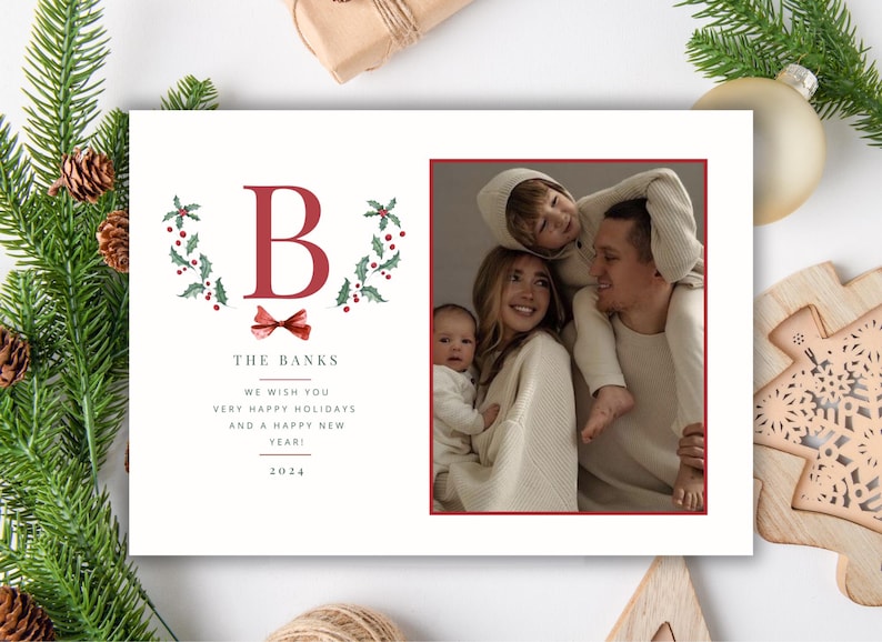 Modern Photo Christmas Card Template: Minimalist Holiday Card (digital ...