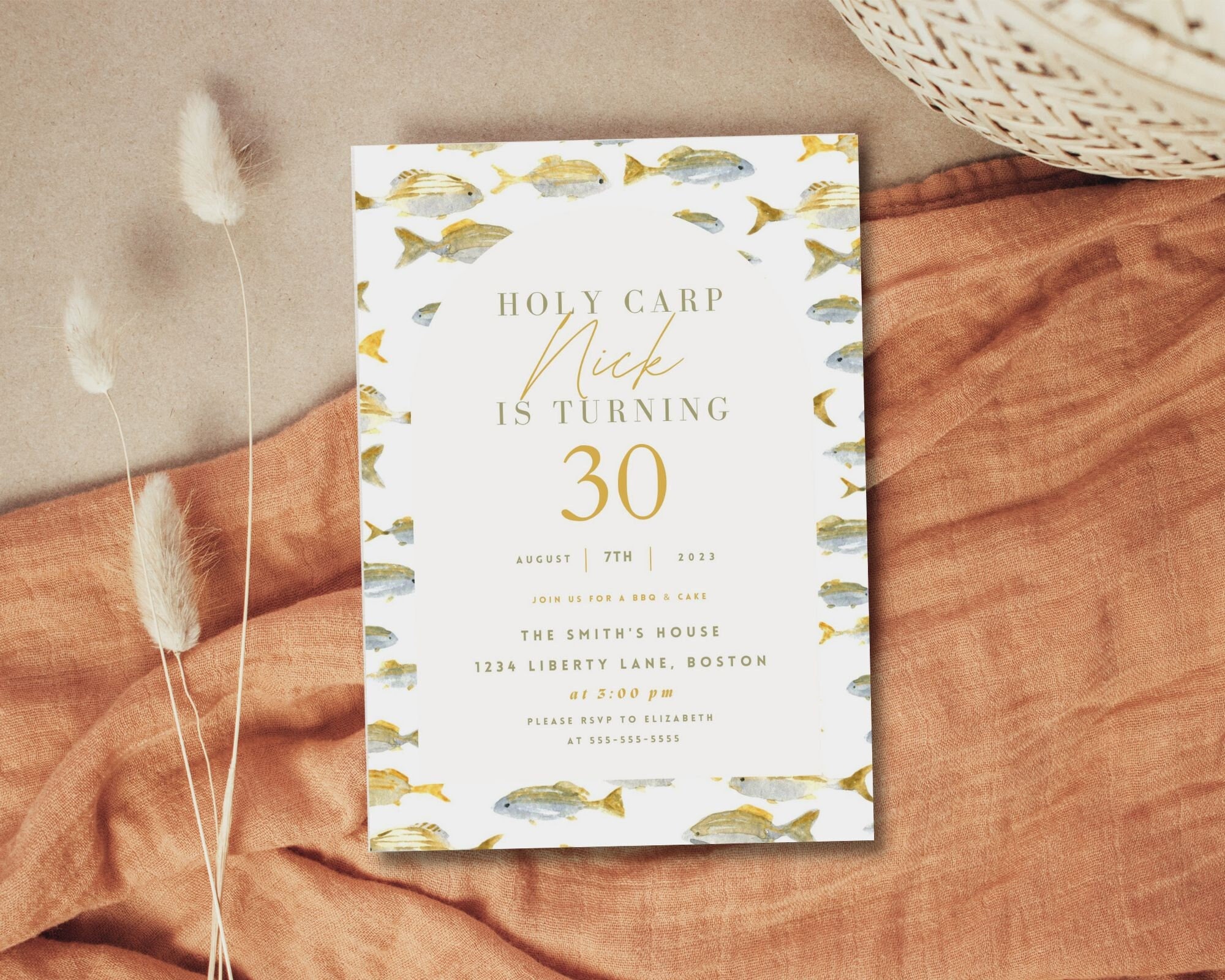 Adult Birthday Invitation, Holy Carp, the Big ONE, 30th Party, Gone ...