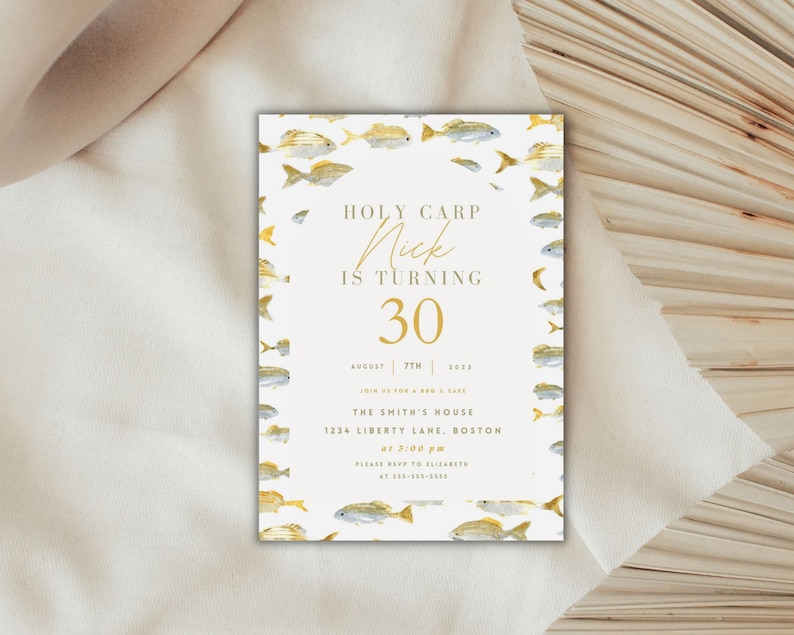 Adult Birthday Invitation, Holy Carp, the Big ONE, 30th Party, Gone ...