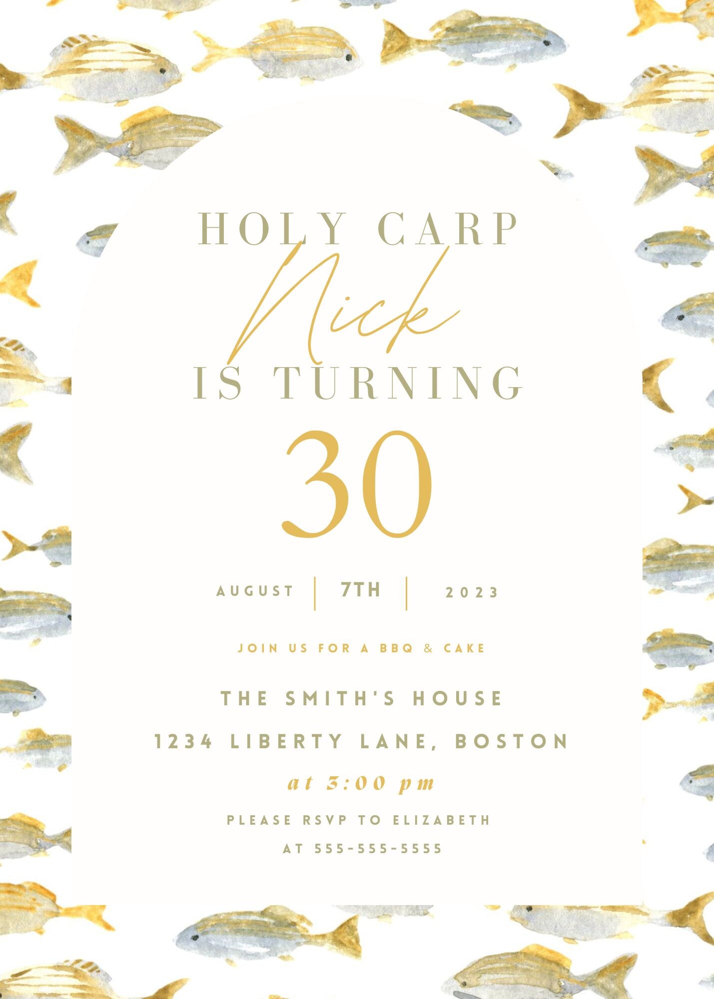 Adult Birthday Invitation, Holy Carp, the Big ONE, 30th Party, Gone ...