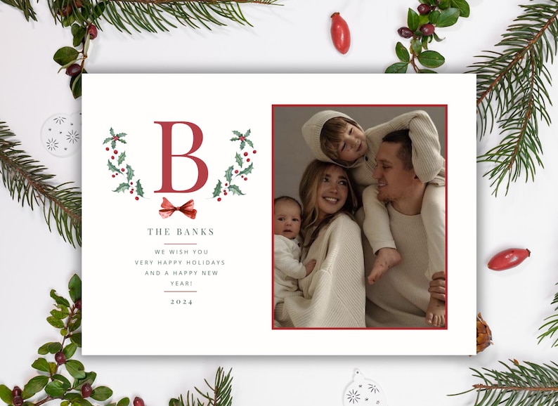 Modern Photo Christmas Card Template: Minimalist Holiday Card (digital ...