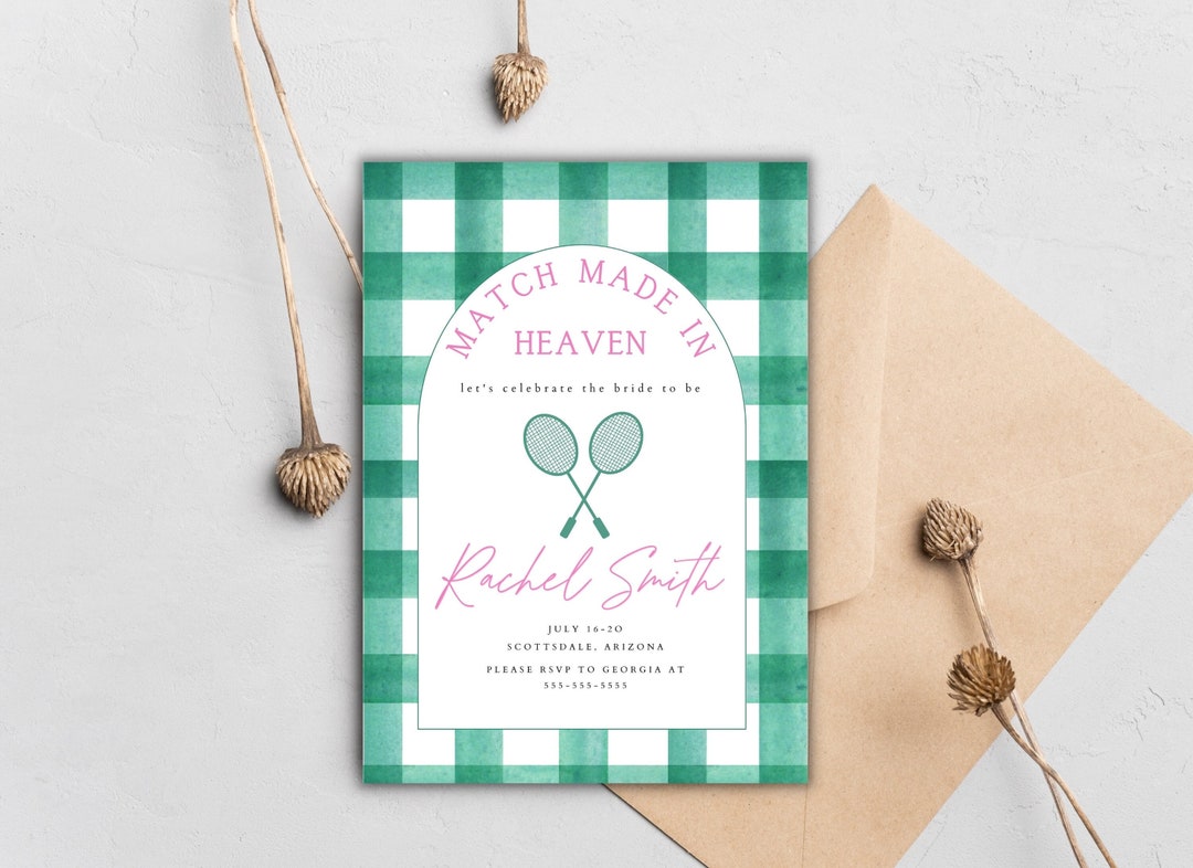 Match Made in Heaven, Green Wedding Invite, Pink Bachelorette Party ...
