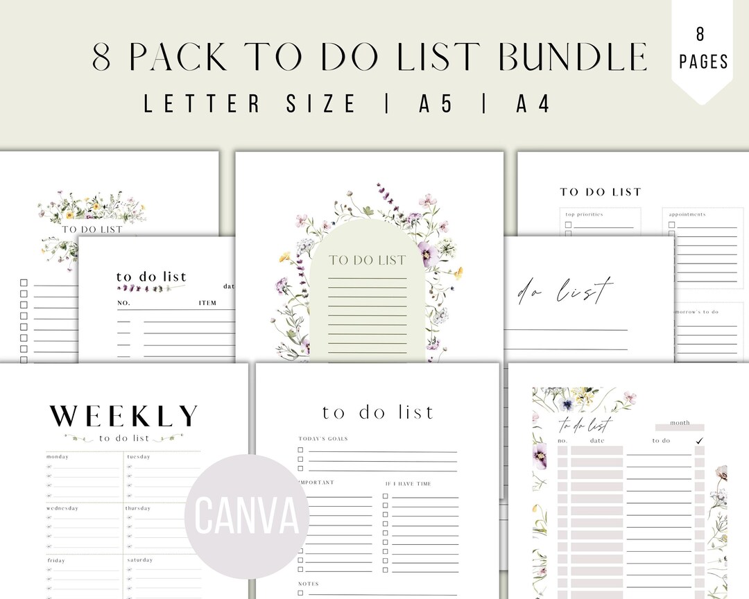 To Do List Bundle | Wildflower Printable | Canva Template Editable ...