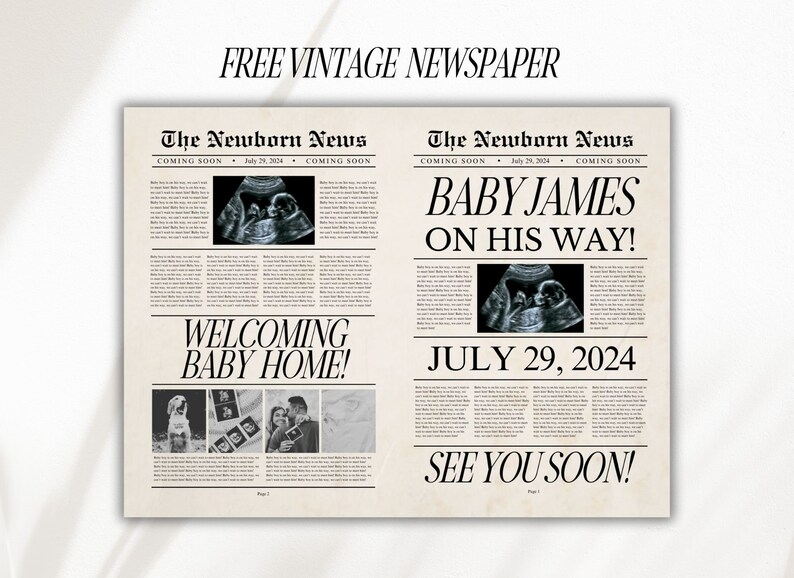 Newspaper Baby Announcement, Canva Newspaper Pregnancy Announcement ...