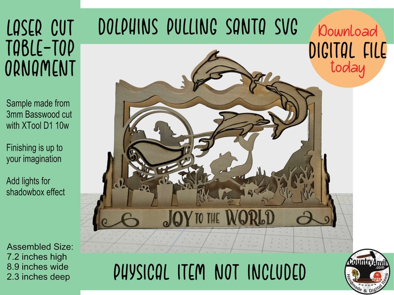 3D Layered SVG Cut File Design of Dolphins Pulling Santa's Sleigh in an ...