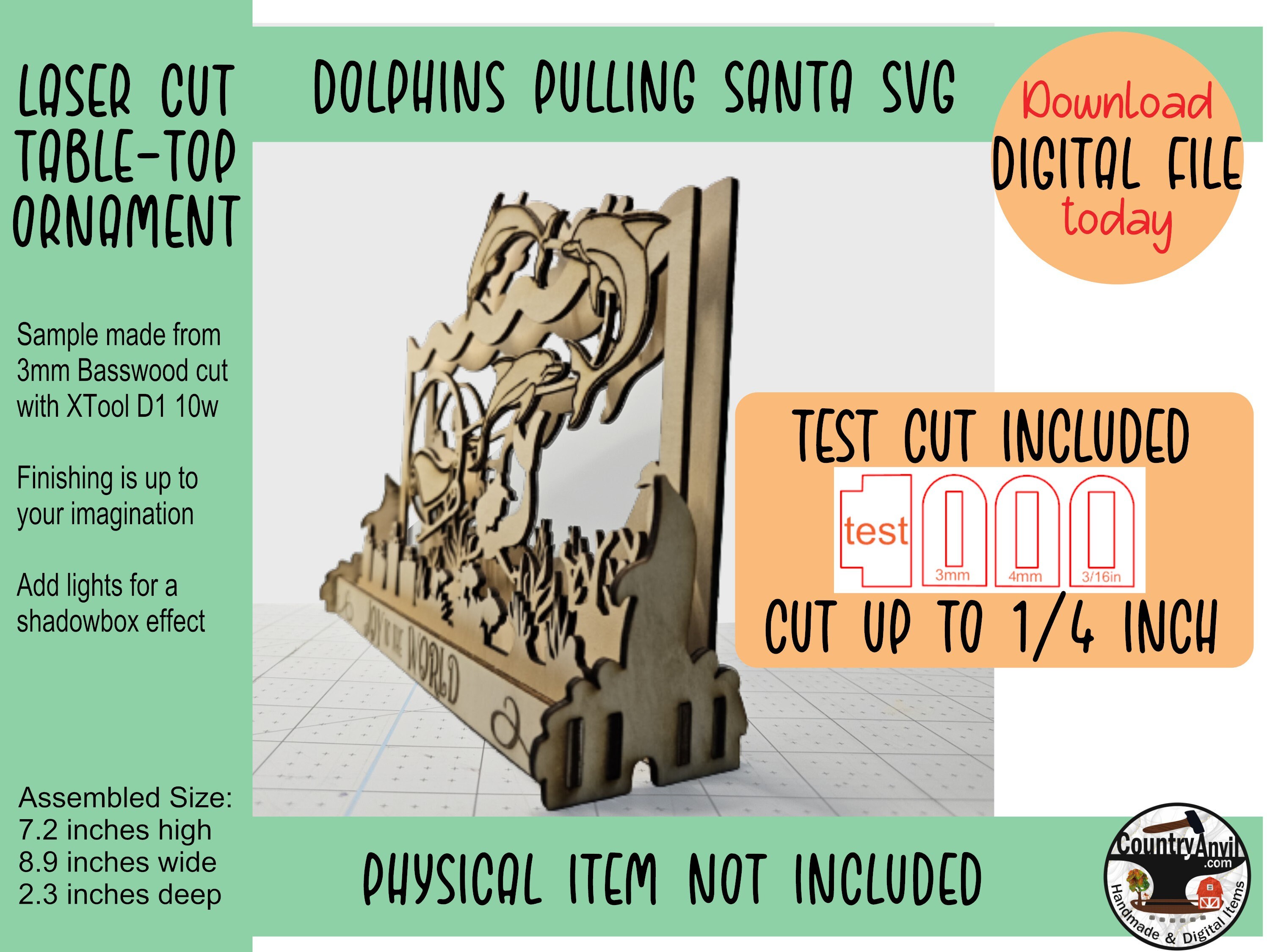 3D Layered SVG Cut File Design of Dolphins Pulling Santa's Sleigh in an ...