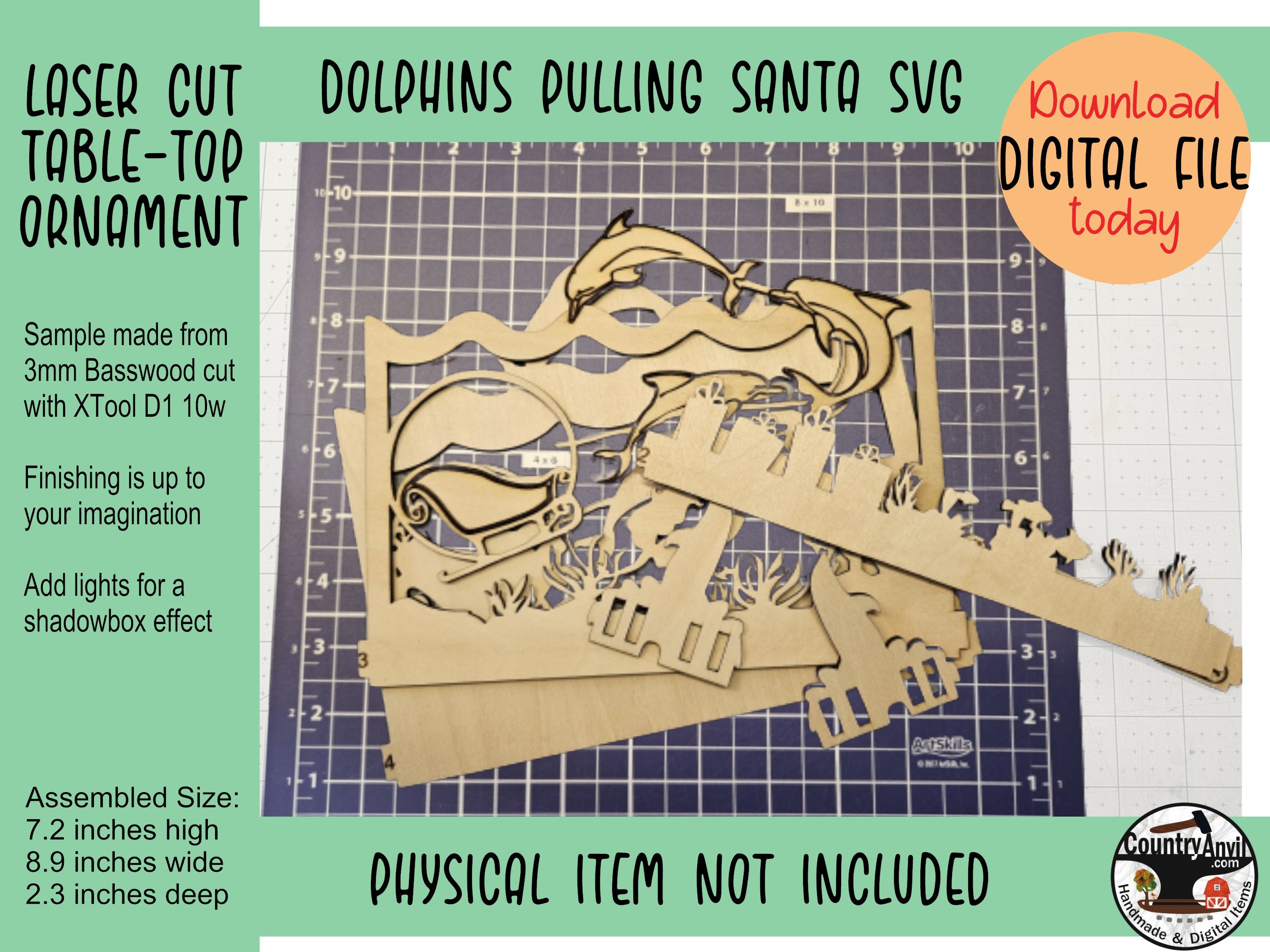 3D Layered SVG Cut File Design of Dolphins Pulling Santa's Sleigh in an ...