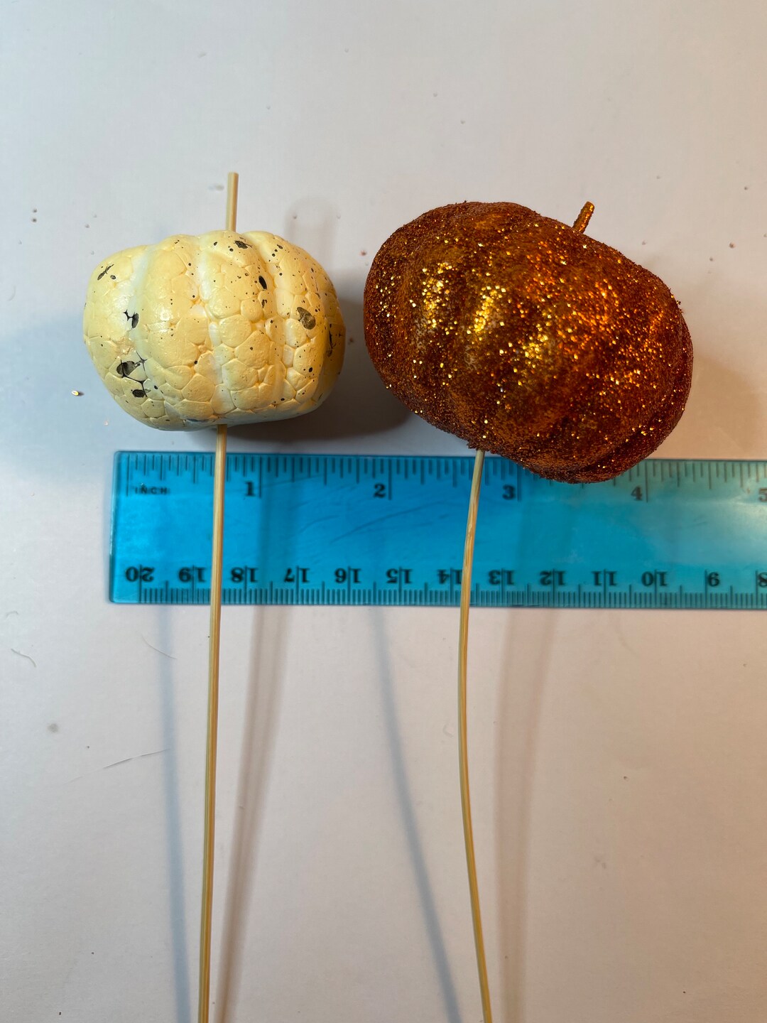 Styrofoam Pumpkins Orange and White Pumpkins on Wooden Stick White ...