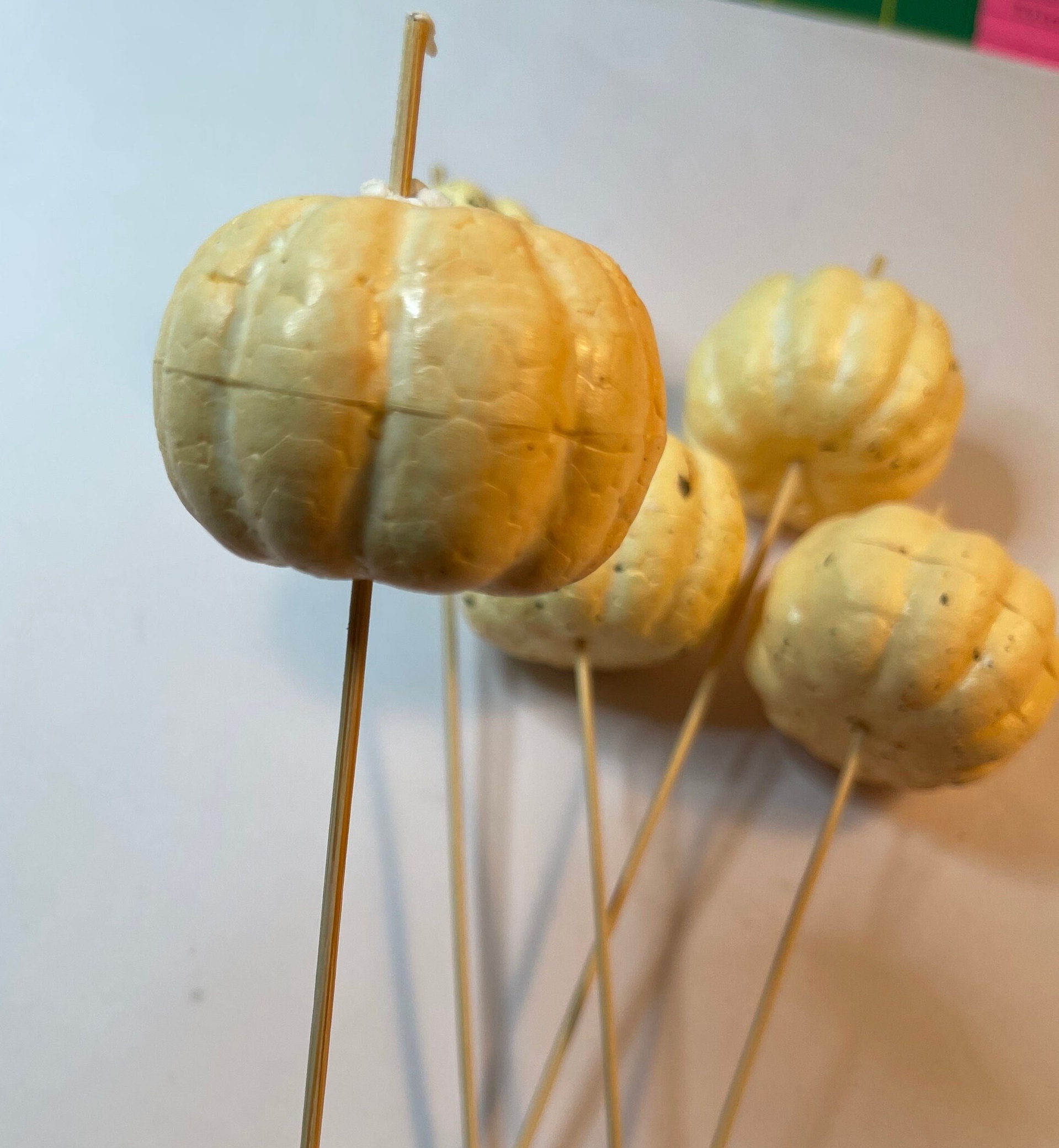 Styrofoam Pumpkins Orange and White Pumpkins on Wooden Stick White ...
