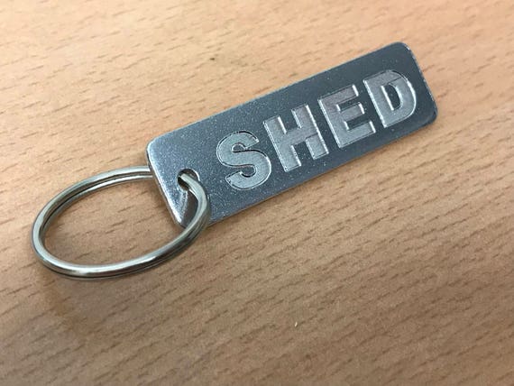 Shed keyring hand crafted and engraved aluminium shed key | Etsy