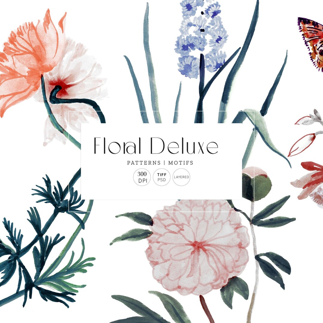 Floral Deluxe, Watercolor Botanical Prints & Motifs - Etsy