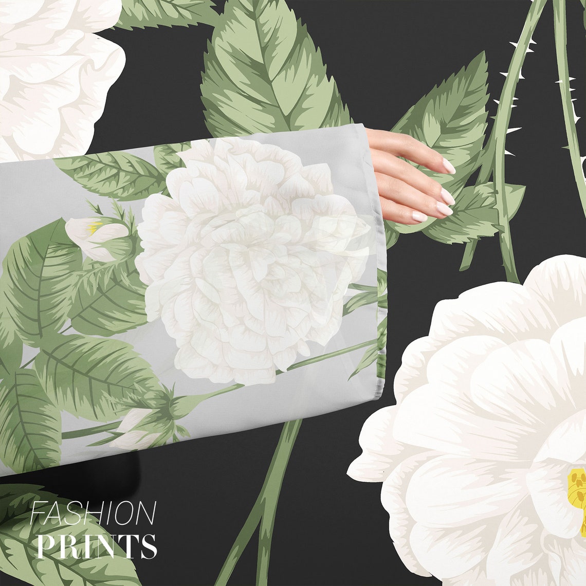 Gul, Highly Detailed Hand Made White Roses Seamless Surface Pattern ...