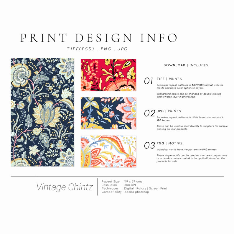 Vintage Chintz, Exquisite Print Patterns | Easy Color Separation ...
