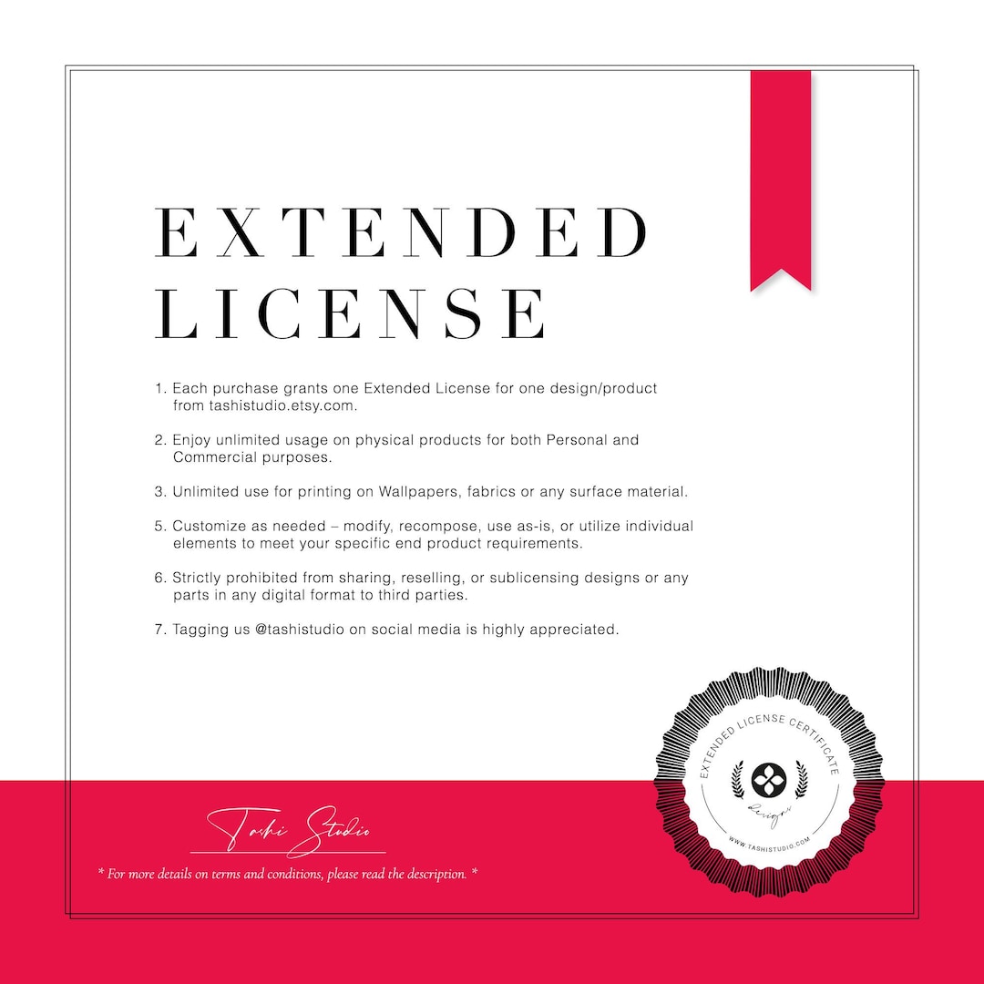 Extended License | 1 per Product Purchased! - Etsy