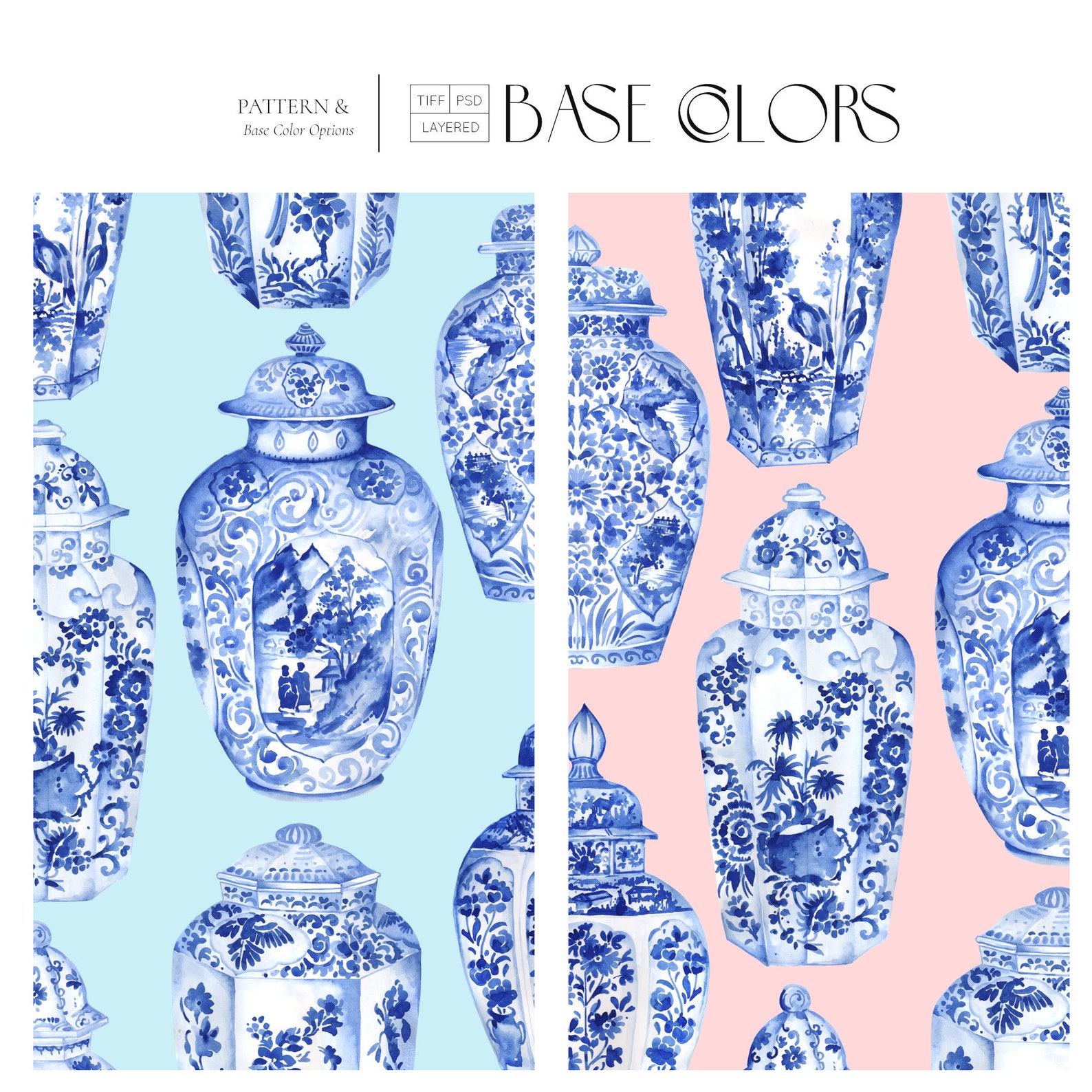 Ming, Hand Painted Watercolour Ginger Jar Patterns | High Resolution ...