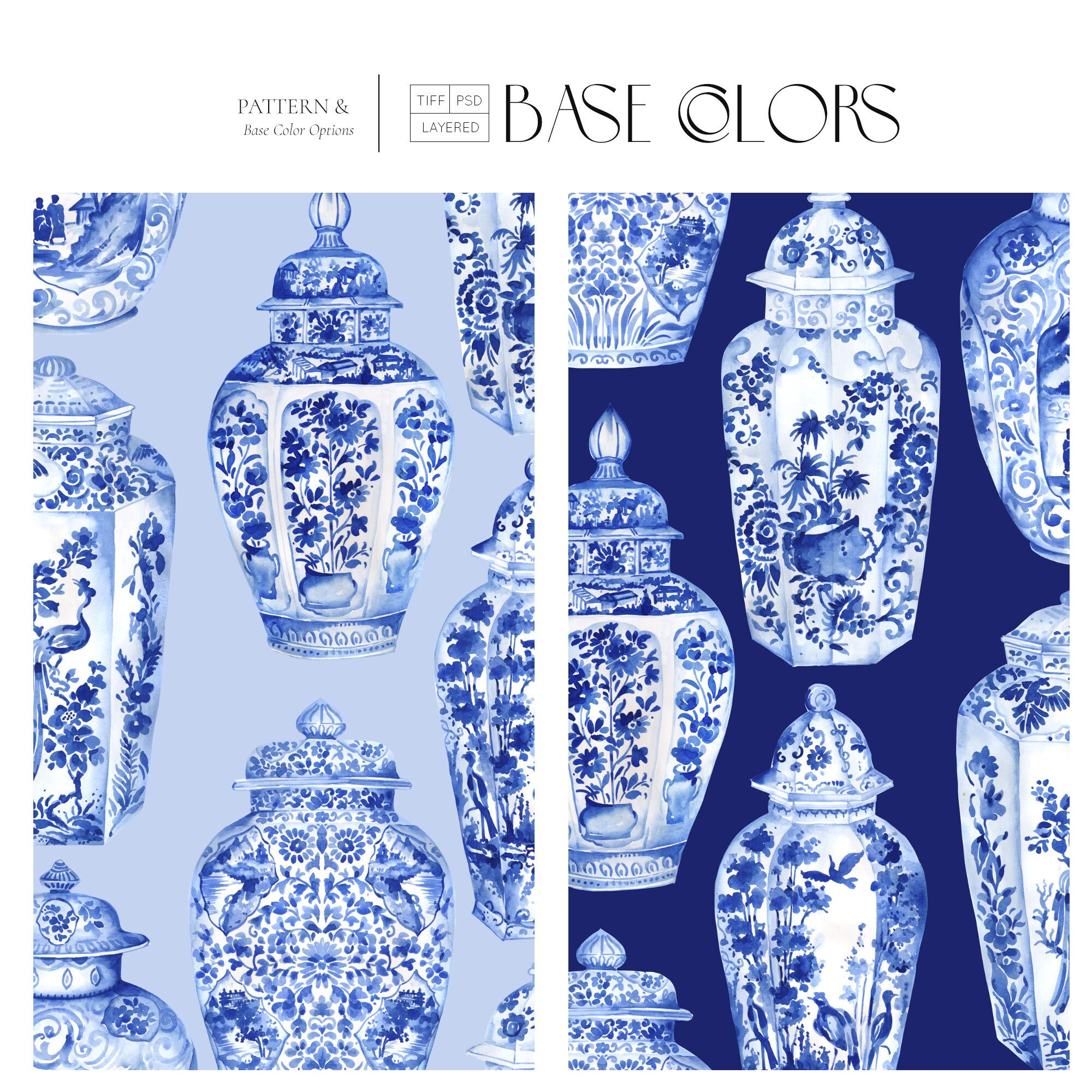 Ming, Hand Painted Watercolour Ginger Jar Patterns High Resolution ...