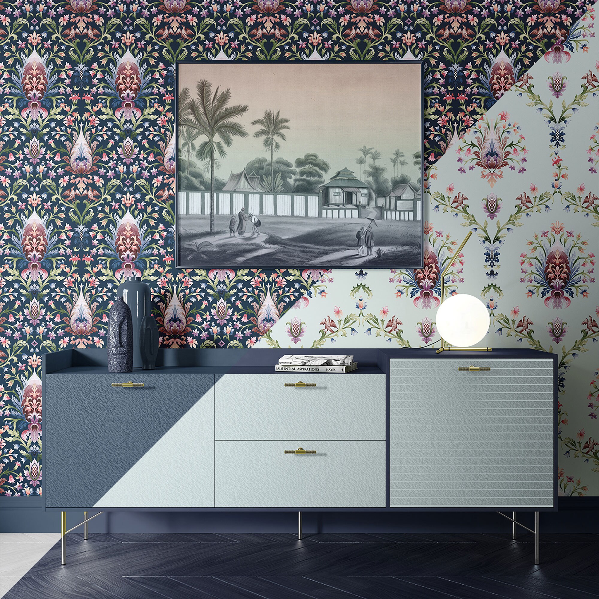 Indian Jali Floral Pattern: Watercolor Damask Print (digital Download ...
