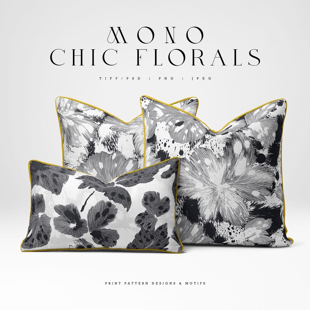 Mono Chic Floral Print Patterns. - Etsy