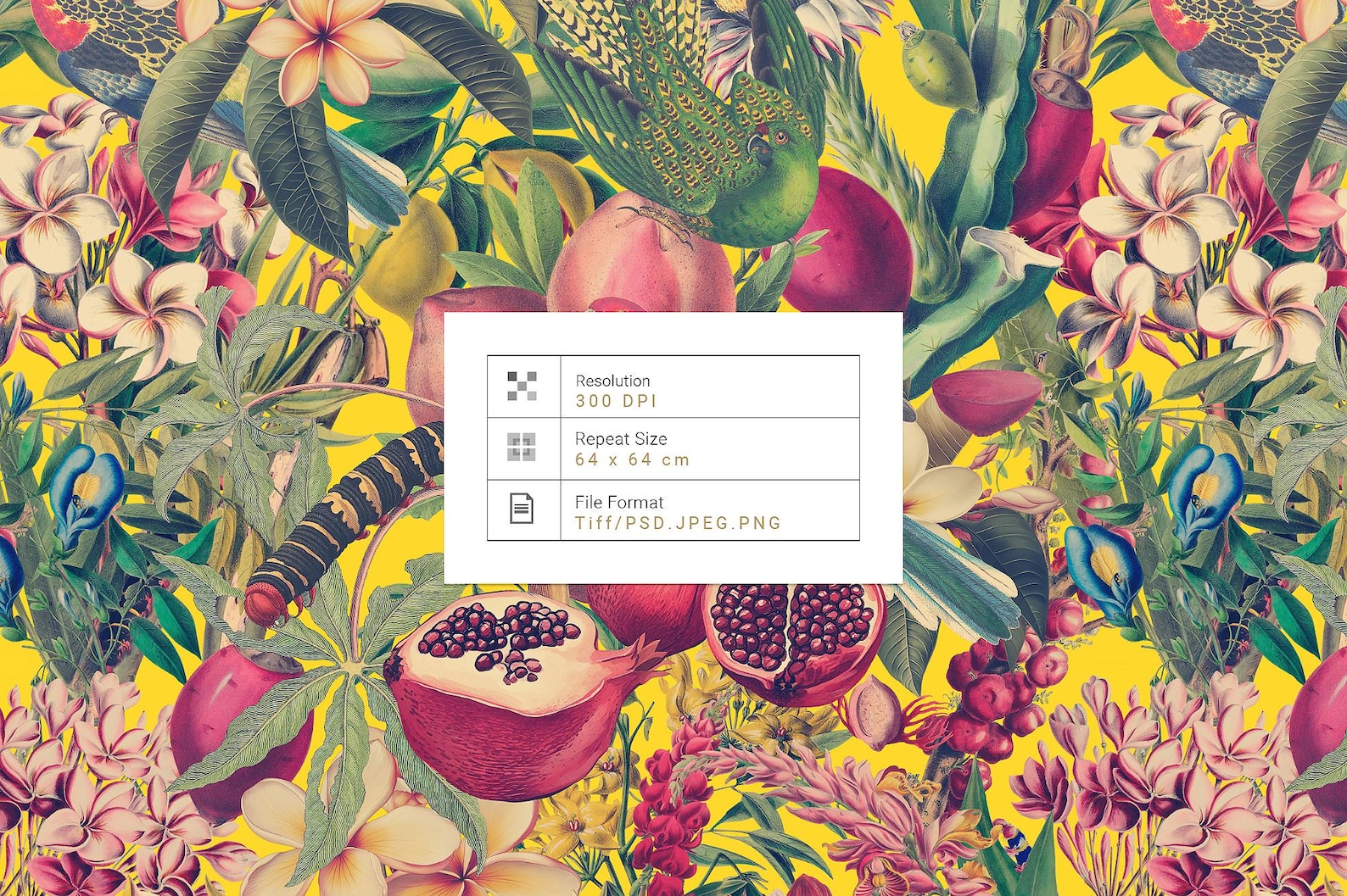 Tropical Botanical Seamless Pattern: Exotic Birds, Flowers (digital ...