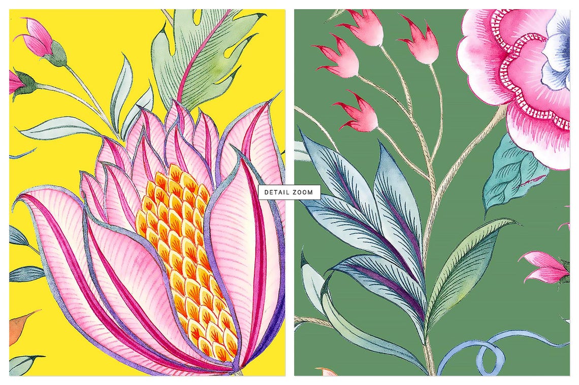 Chintz Indien, Hand Painted Watercolour Chintz Prints & Motif Elements ...