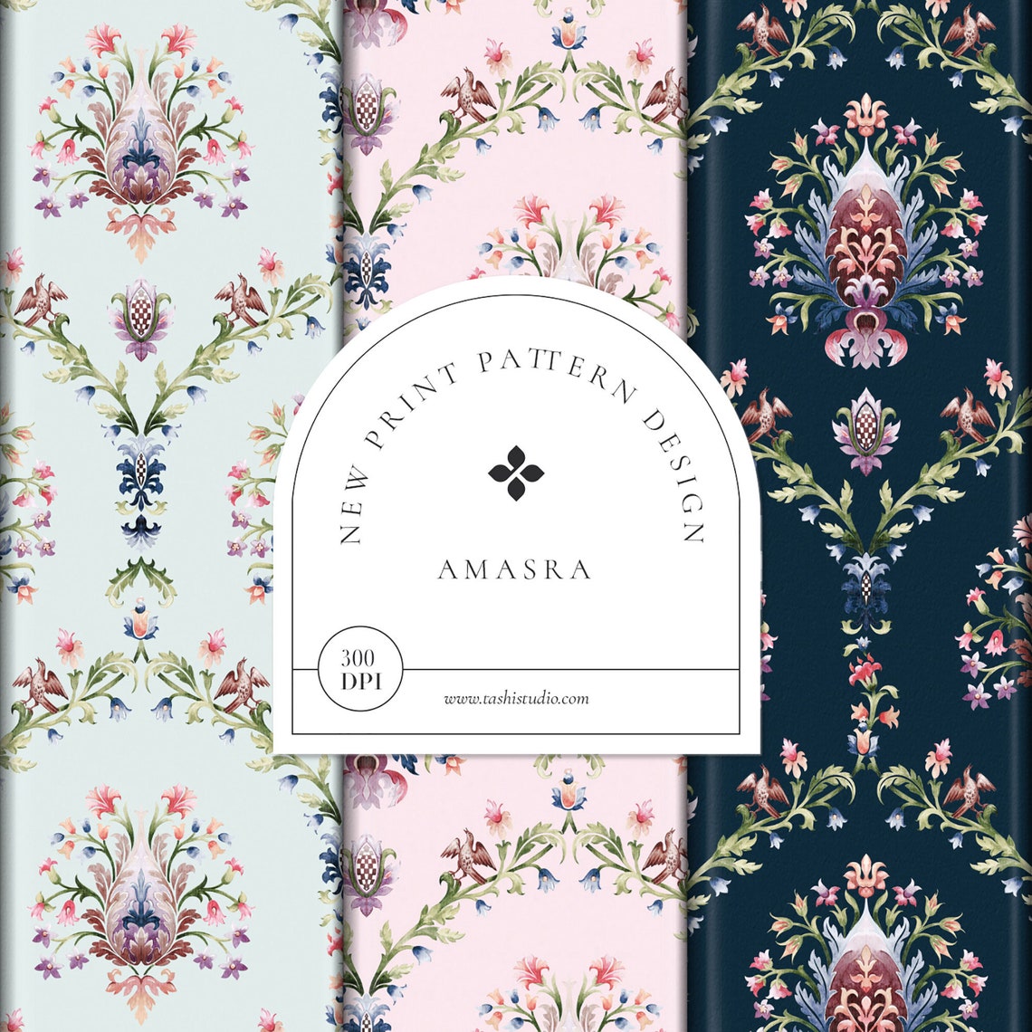 Indian Jali Floral Pattern: Watercolor Damask Print (digital Download ...