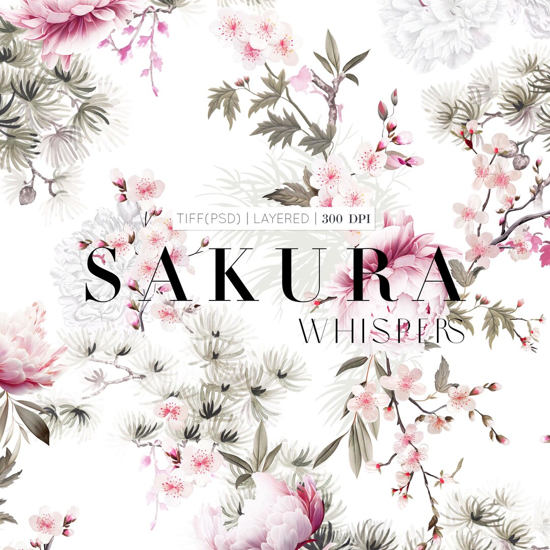 Sakura Whispers, Hand Drawn & Digital Motifs Intertwined in Soft Colors ...
